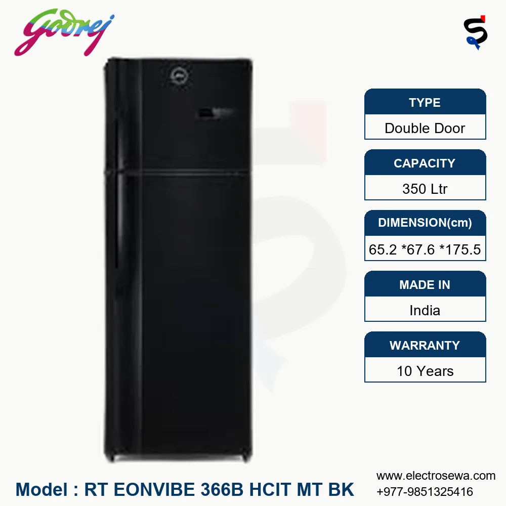 Godrej – 350 Ltr Double Door Refrigerator (RT EONVIBE 366B HCIT MT BK)