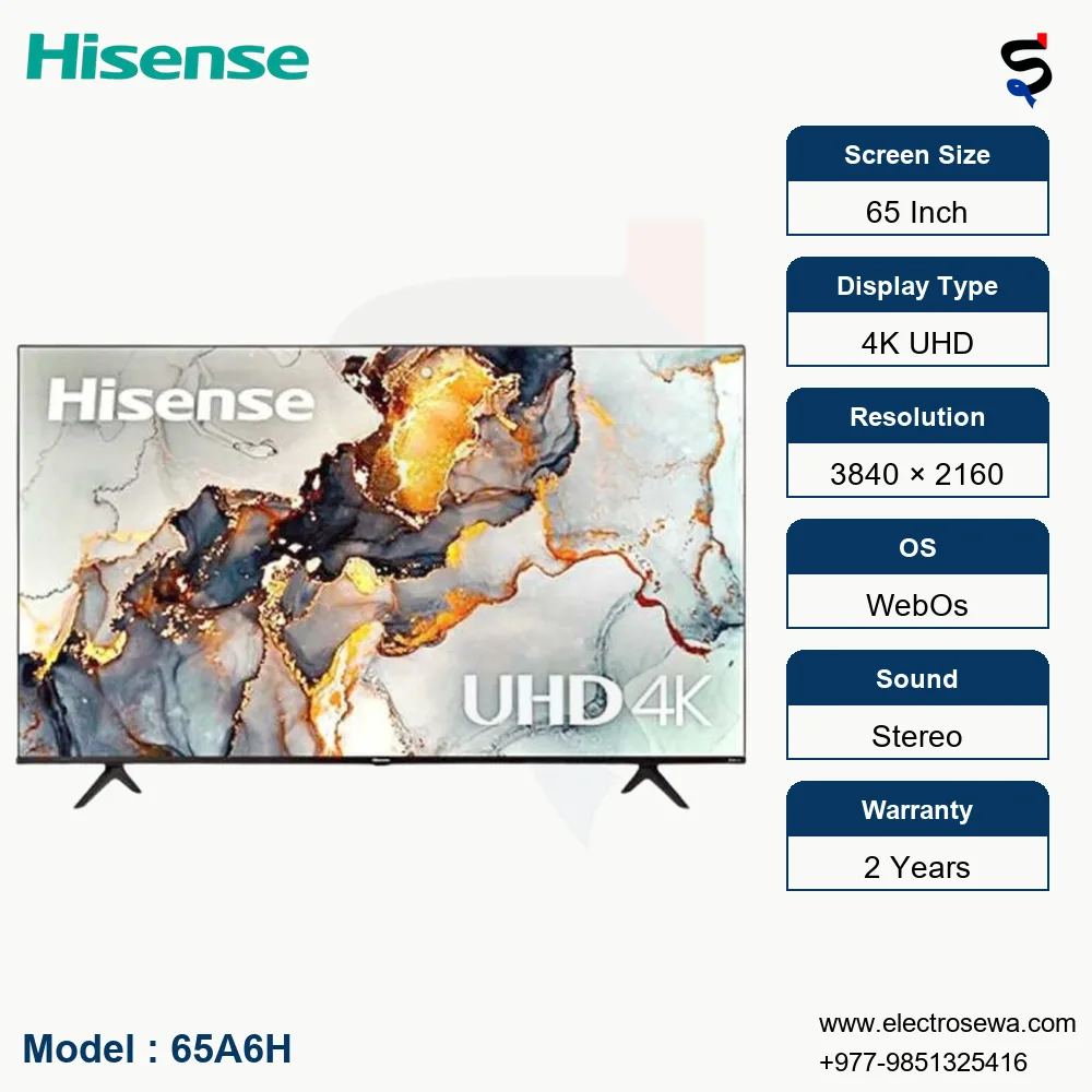 HISENSE 65 Inch LED TV Bezel Less Smart 4K UHD (65A6H)